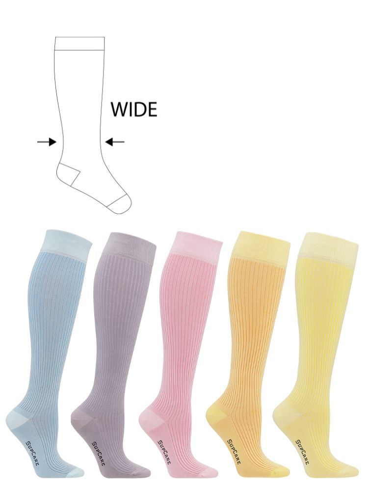 Giftbox 5 Pairs Compression Stockings Bamboo, Rib Weave, Pastel, WIDE – SupCare