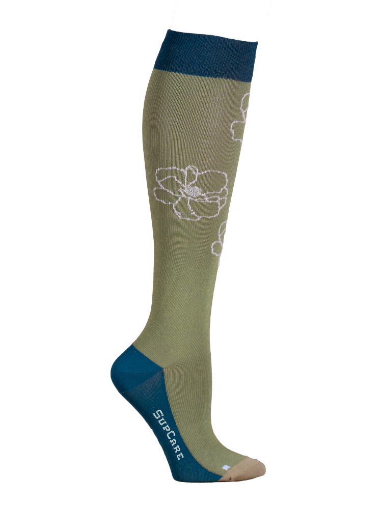 Compression stockings in organic cotton, Peony, dusty green – SupCare