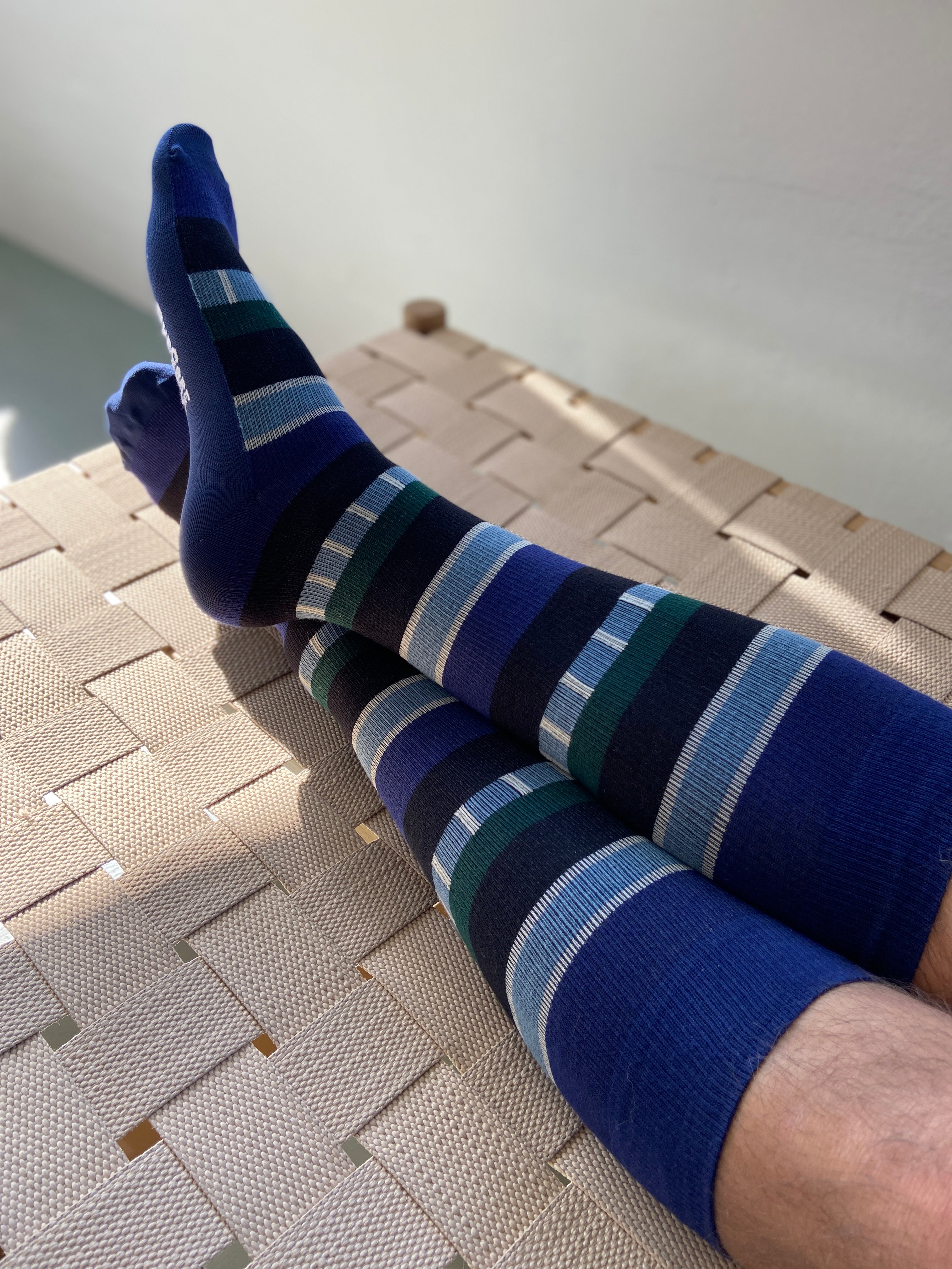 Cotton compression stockings, blue indie stripes – SupCare