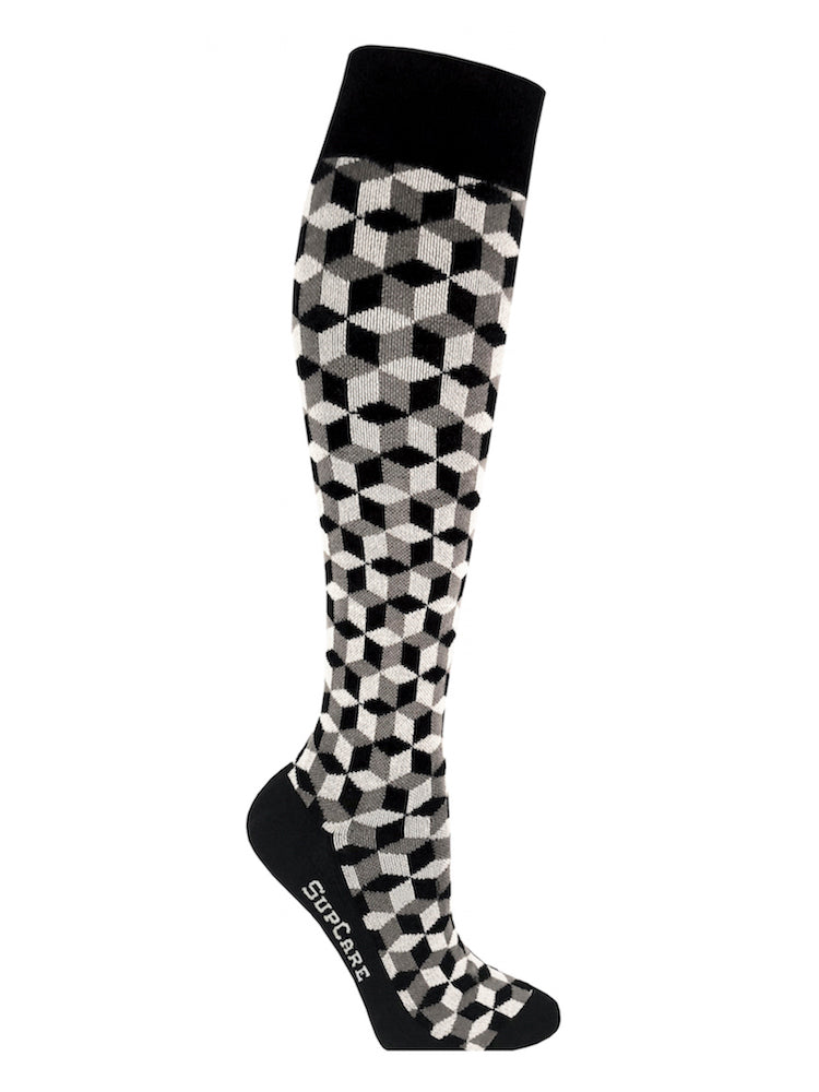 Bamboo compression stockings, black geometric pattern – SupCare