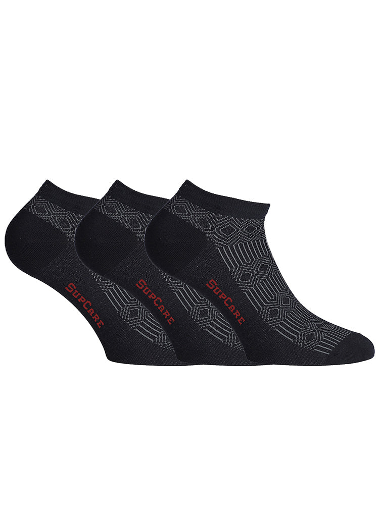 Bamboo ankle socks, 3 pairs, black Marocco pattern – SupCare