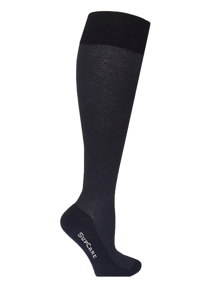 Bamboo compression stockings, black with grey pattern – SupCare